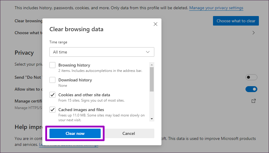 5 maneiras de limpar cookies e cache no Microsoft Edge Chromium