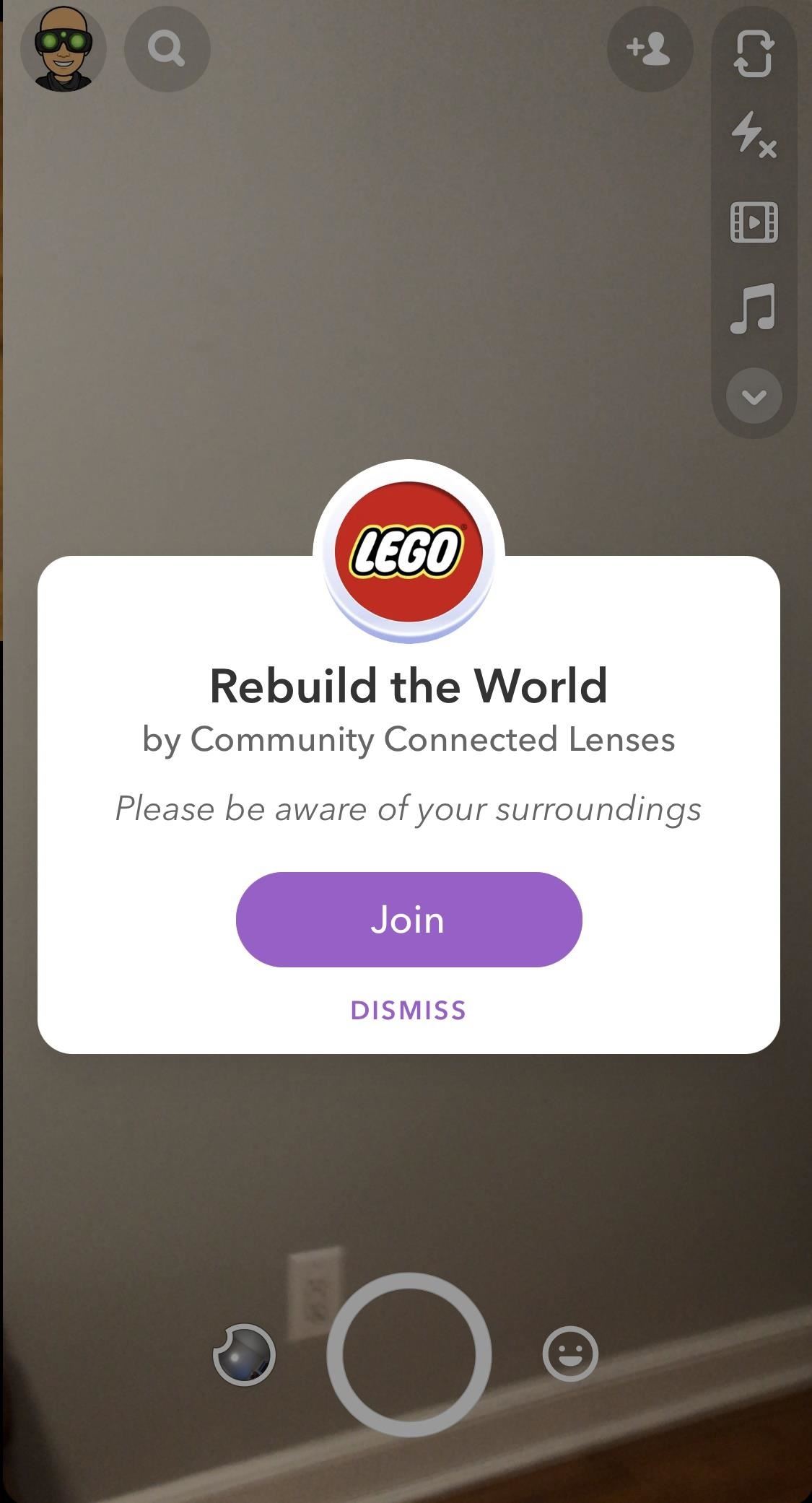 Prática com a experiência de realidade aumentada do Lego Snapchat que ...