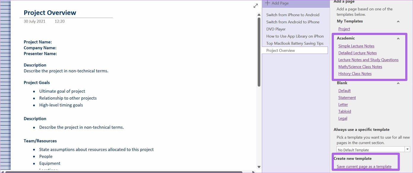 Como criar modelos no OneNote no Windows e Mac