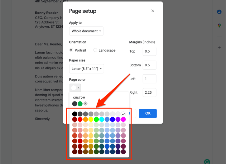 Como alterar a cor de fundo no Google Docs