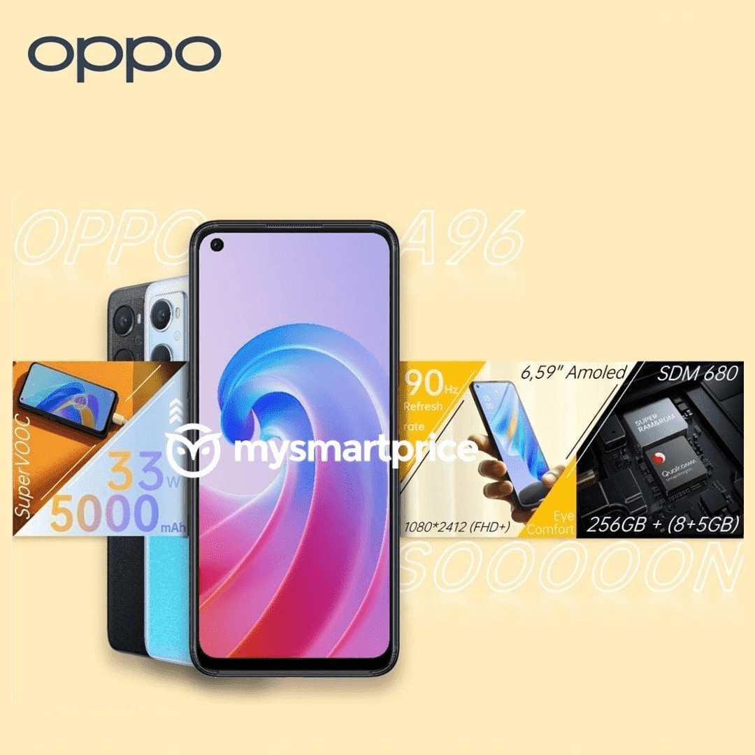 Oppo A96 4G é detalhado em novo pôster vazado