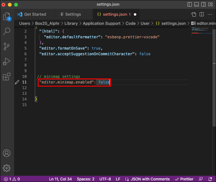 Como desativar o minimapa no VSCode