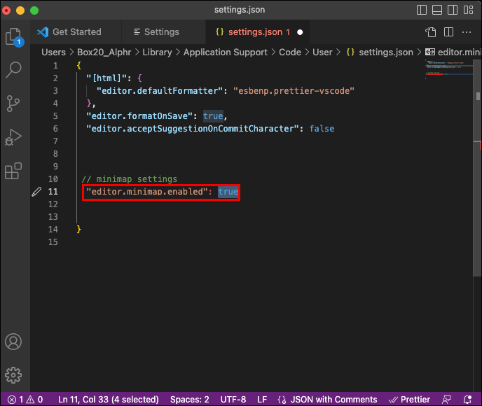 Como desativar o minimapa no VSCode