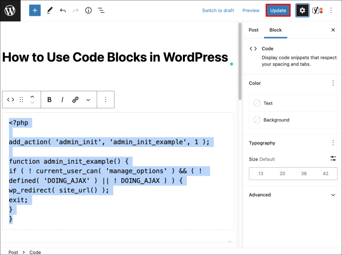 Como usar blocos de código no WordPress