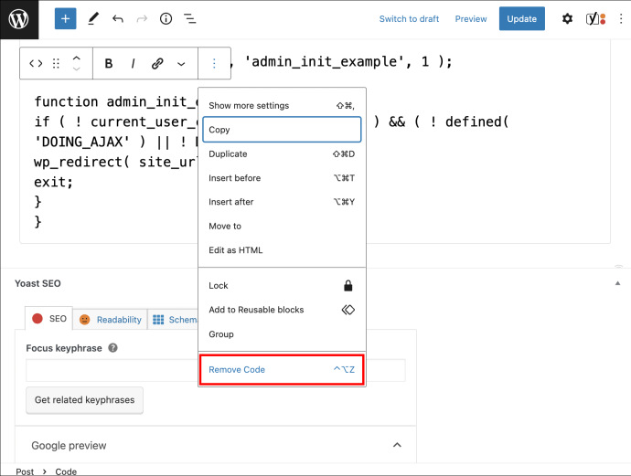 Como usar blocos de código no WordPress
