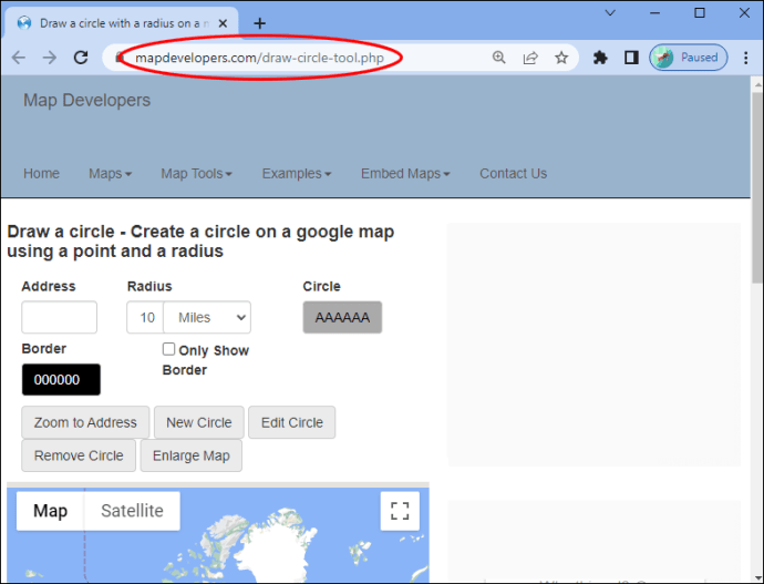 Como desenhar um círculo de um determinado raio no Google Maps