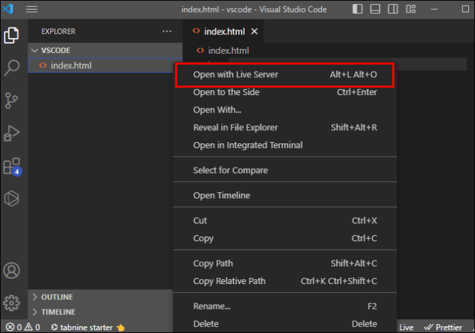 Como abrir com o Live Server no VS Code